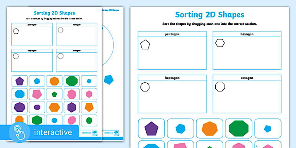 👉 Interactive PDF Y2 White Rose Maths Geometry: Sort 2D Shapes